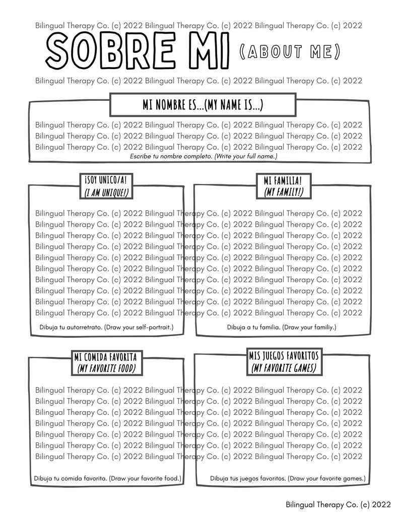 Bilingual About Me Worksheet for Kids | English and Spanish | Therapy ...