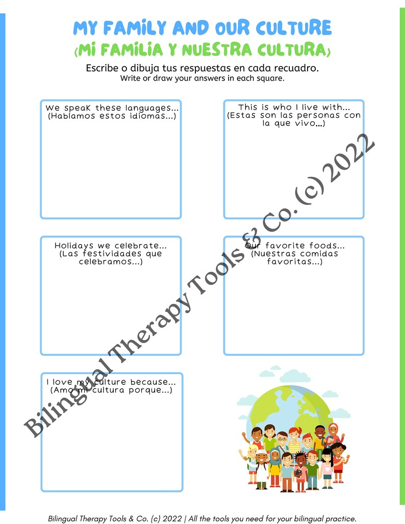 Bilingual "my and Family and Our Culture" Worksheet for Kids | English ...
