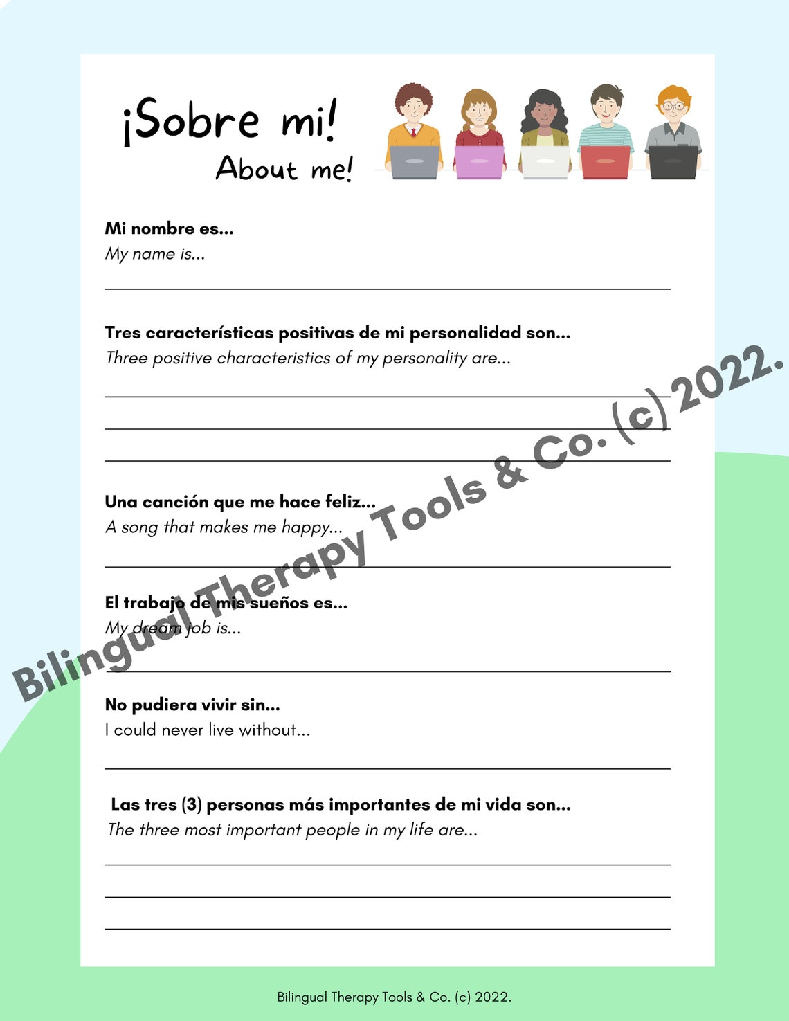 Bilingual "about Me..." Worksheet for Teens | English and Spanish ...
