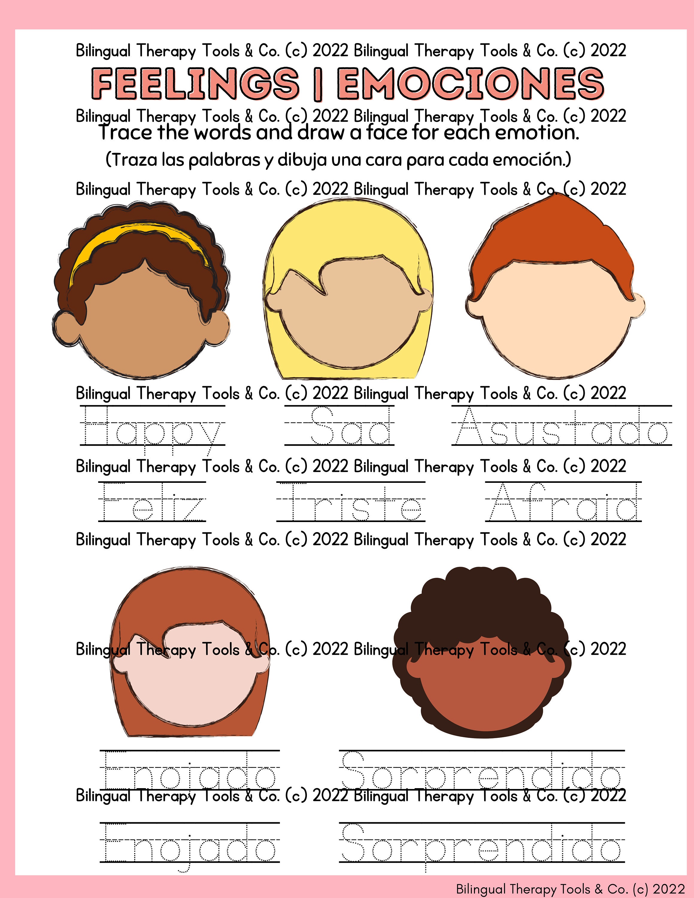 Bilingual Emotions...(emociones...) Worksheet for Kids | English and ...