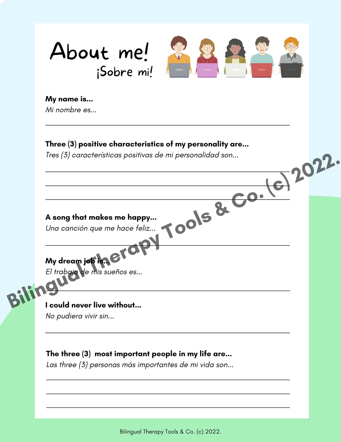 Bilingual "about Me..." Worksheet for Teens | English and Spanish ...