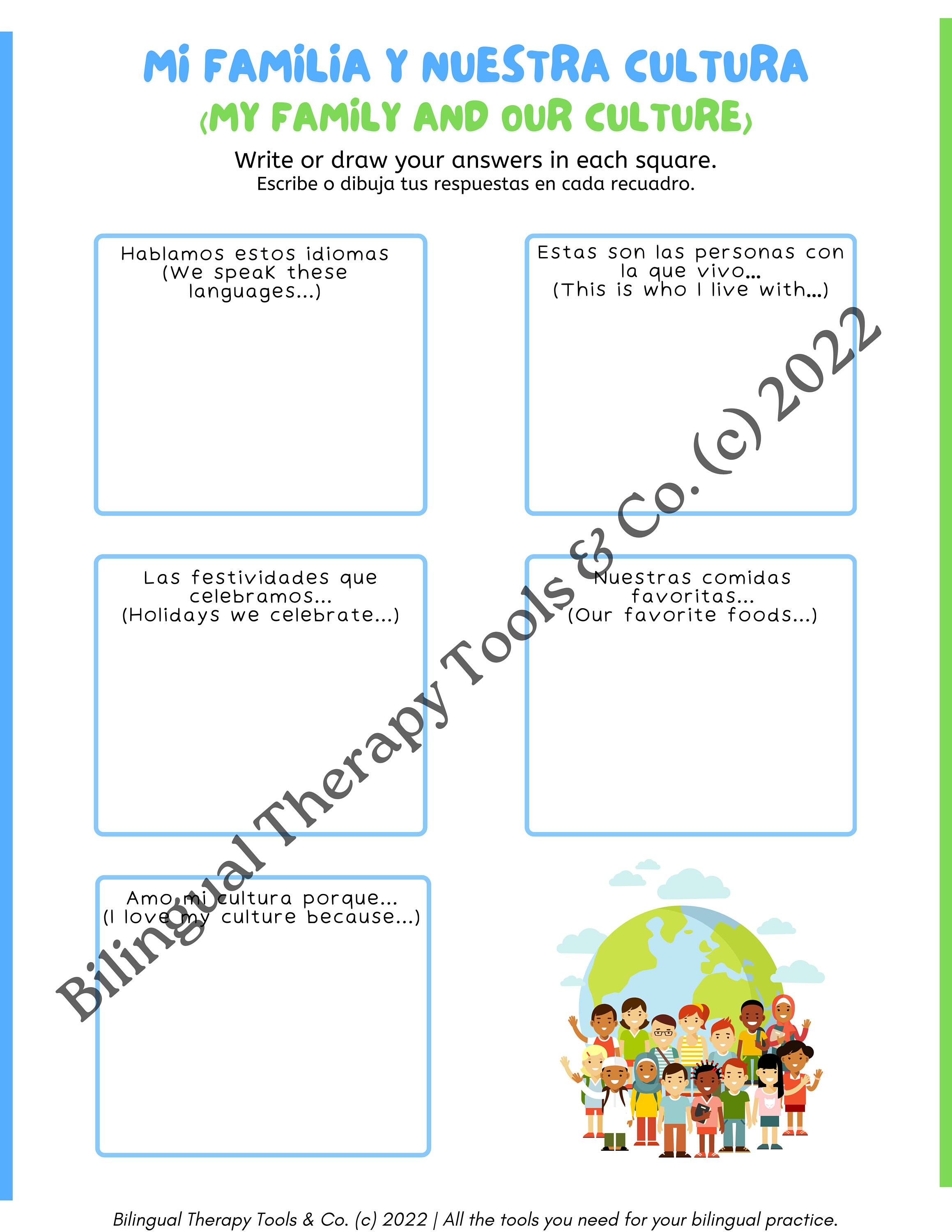 Bilingual "my and Family and Our Culture" Worksheet for Kids | English ...