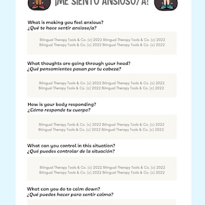 Bilingual "i Feel Anxious!" Worksheet for Teens | English and Spanish ...