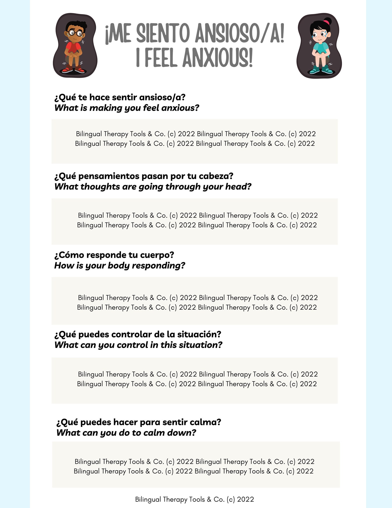 Bilingual "i Feel Anxious!" Worksheet for Teens | English and Spanish ...