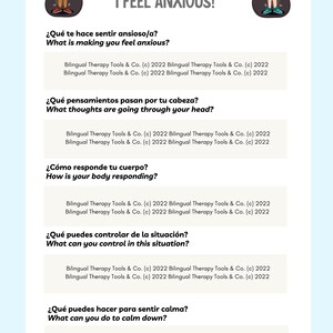 Bilingual "i Feel Anxious!" Worksheet for Teens | English and Spanish ...