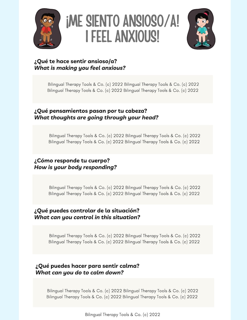 Bilingual "i Feel Anxious!" Worksheet for Teens | English and Spanish ...