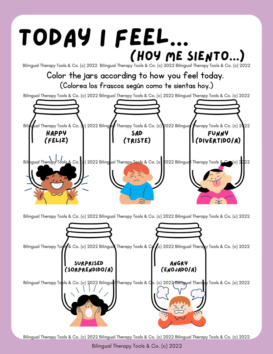 Bilingual Today I Feel...(hoy Me Siento...) Worksheet for Kids ...