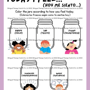 Bilingual Today I Feel...(hoy Me Siento...) Worksheet for Kids | English and Spanish | Therapy ...