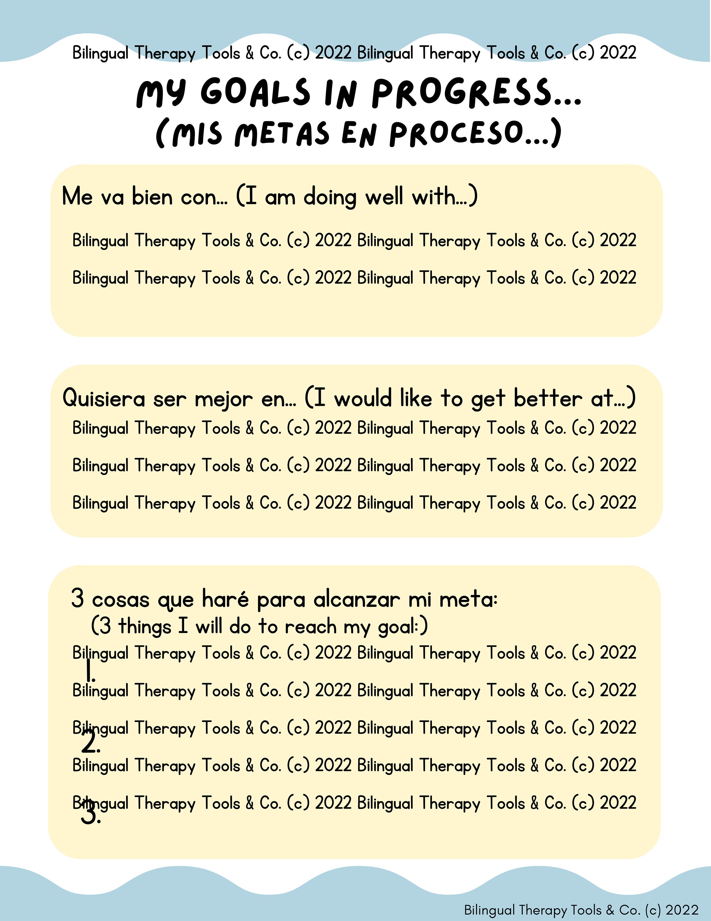 Bilingual My Goals in Progress...(mis Metas En Proceso...) Worksheet ...