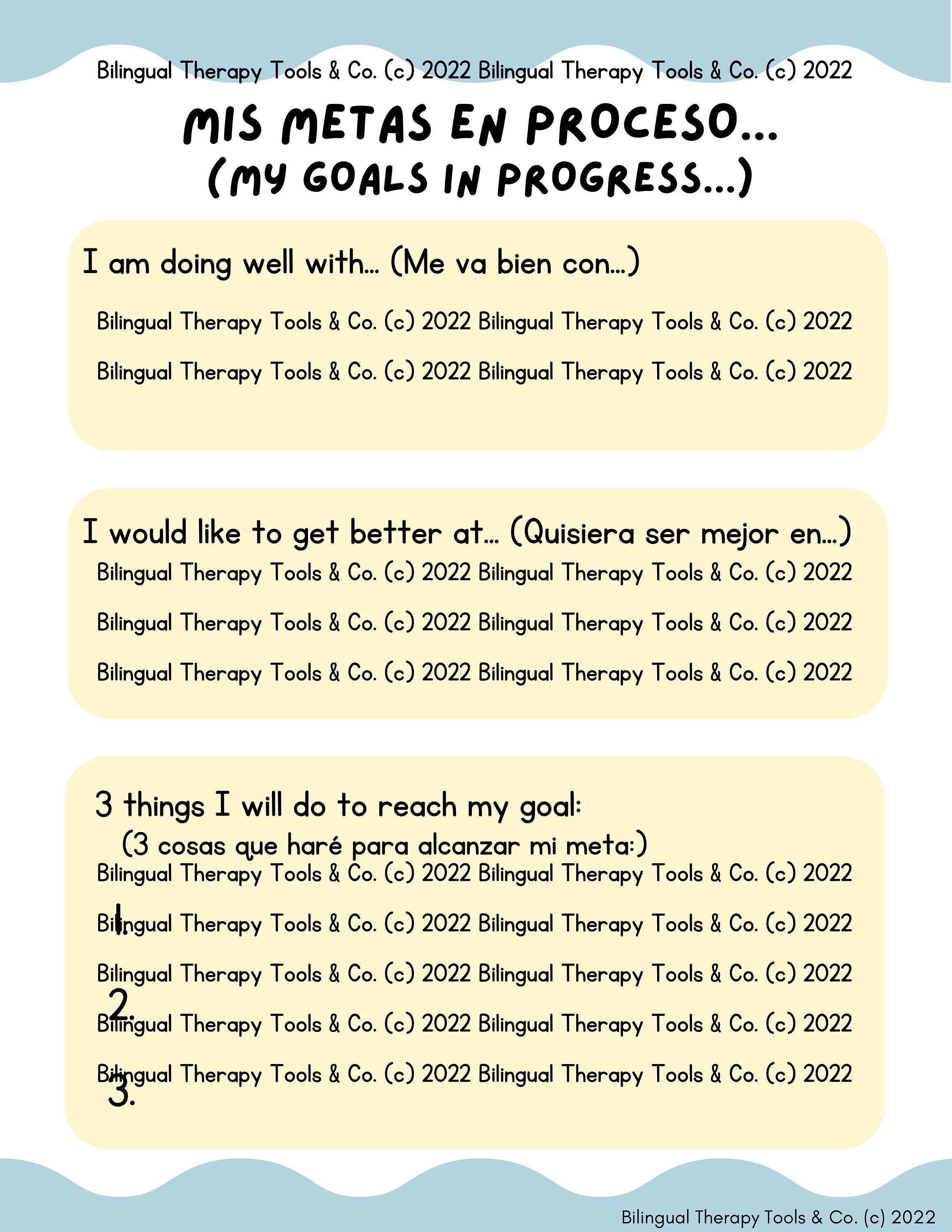 Bilingual My Goals in Progress...(mis Metas En Proceso...) Worksheet ...
