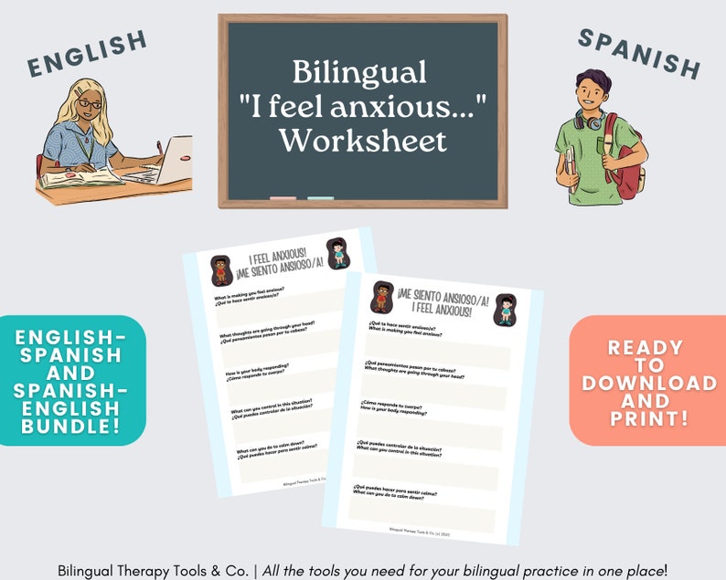 Bilingual "i Feel Anxious!" Worksheet for Teens | English and Spanish ...