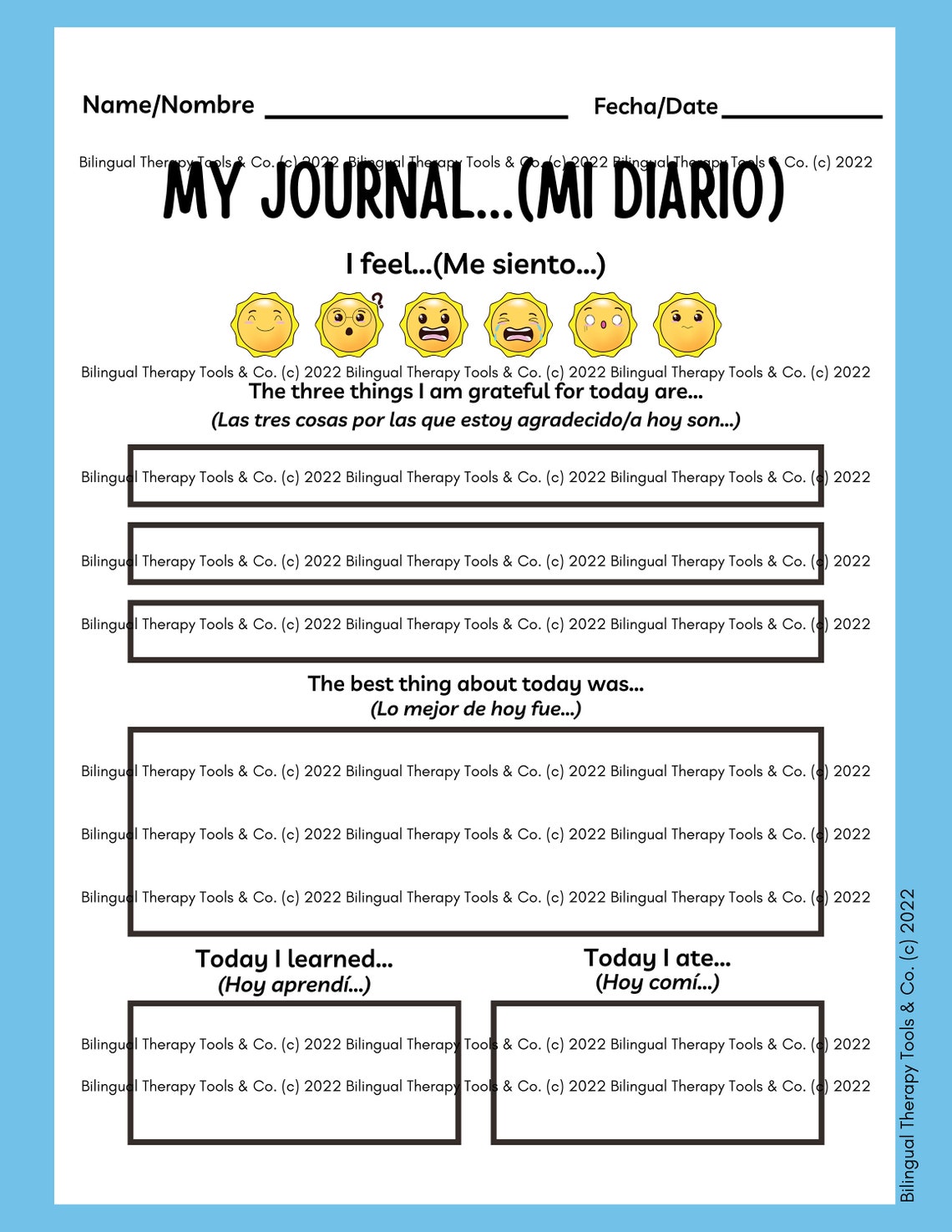 Bilingual My Journal...(mi Diario...) Worksheet for Kids | English and ...