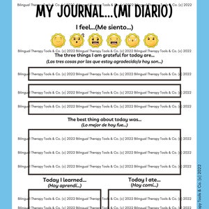 Bilingual My Journal...(mi Diario...) Worksheet for Kids | English and ...