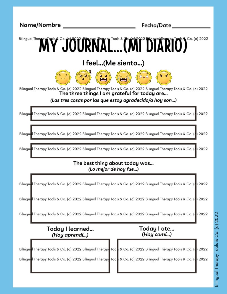 Bilingual My Journal...(mi Diario...) Worksheet for Kids | English and ...