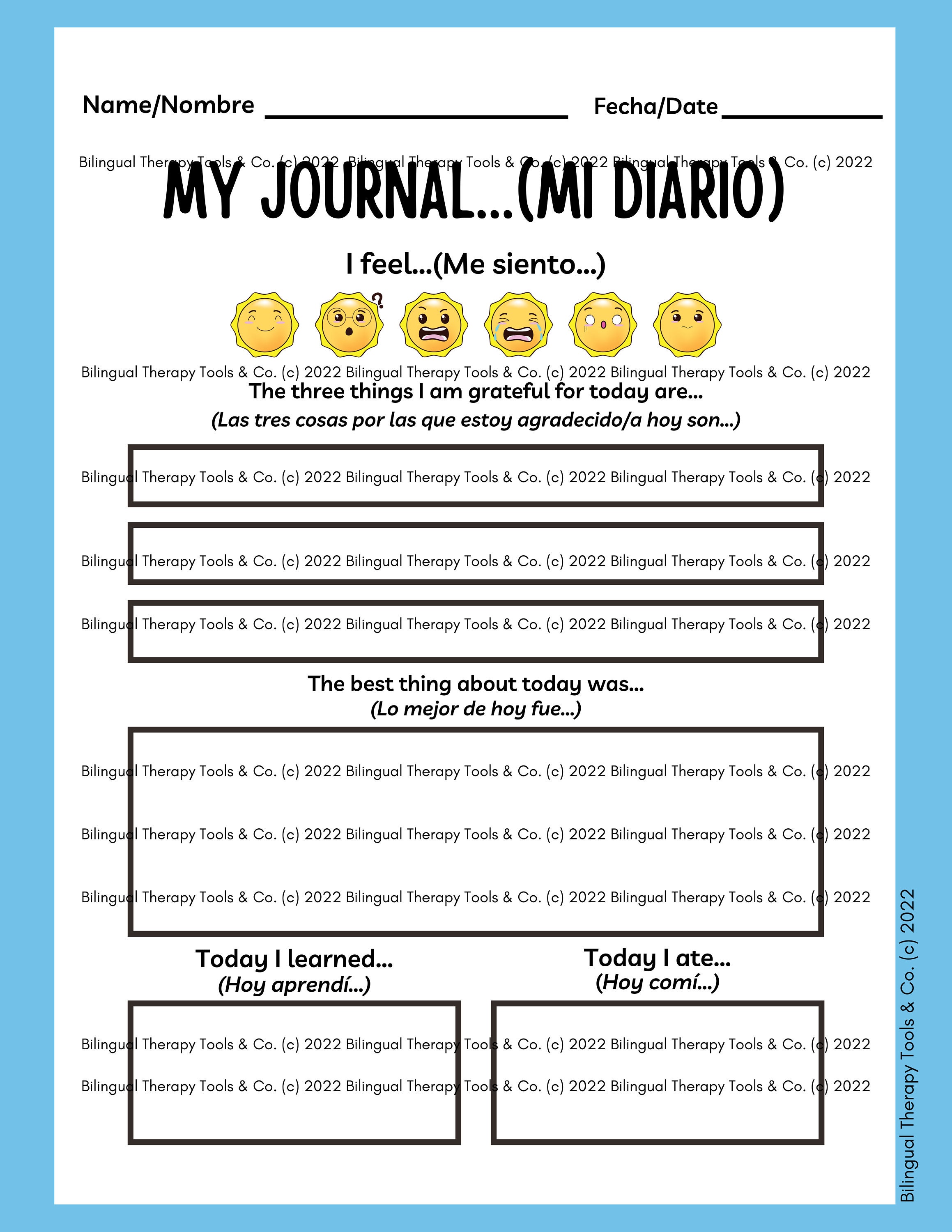 Bilingual My Journal...(mi Diario...) Worksheet for Kids | English and ...