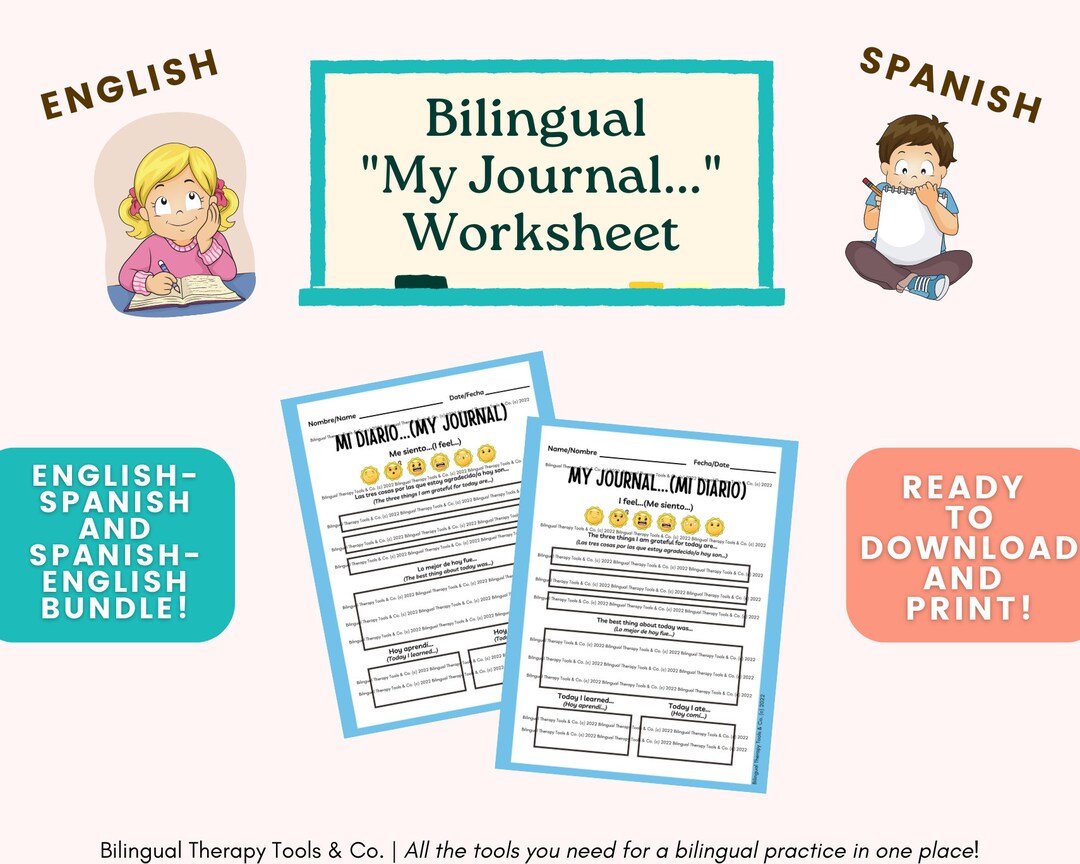 Bilingual My Journal...(mi Diario...) Worksheet for Kids | English and ...