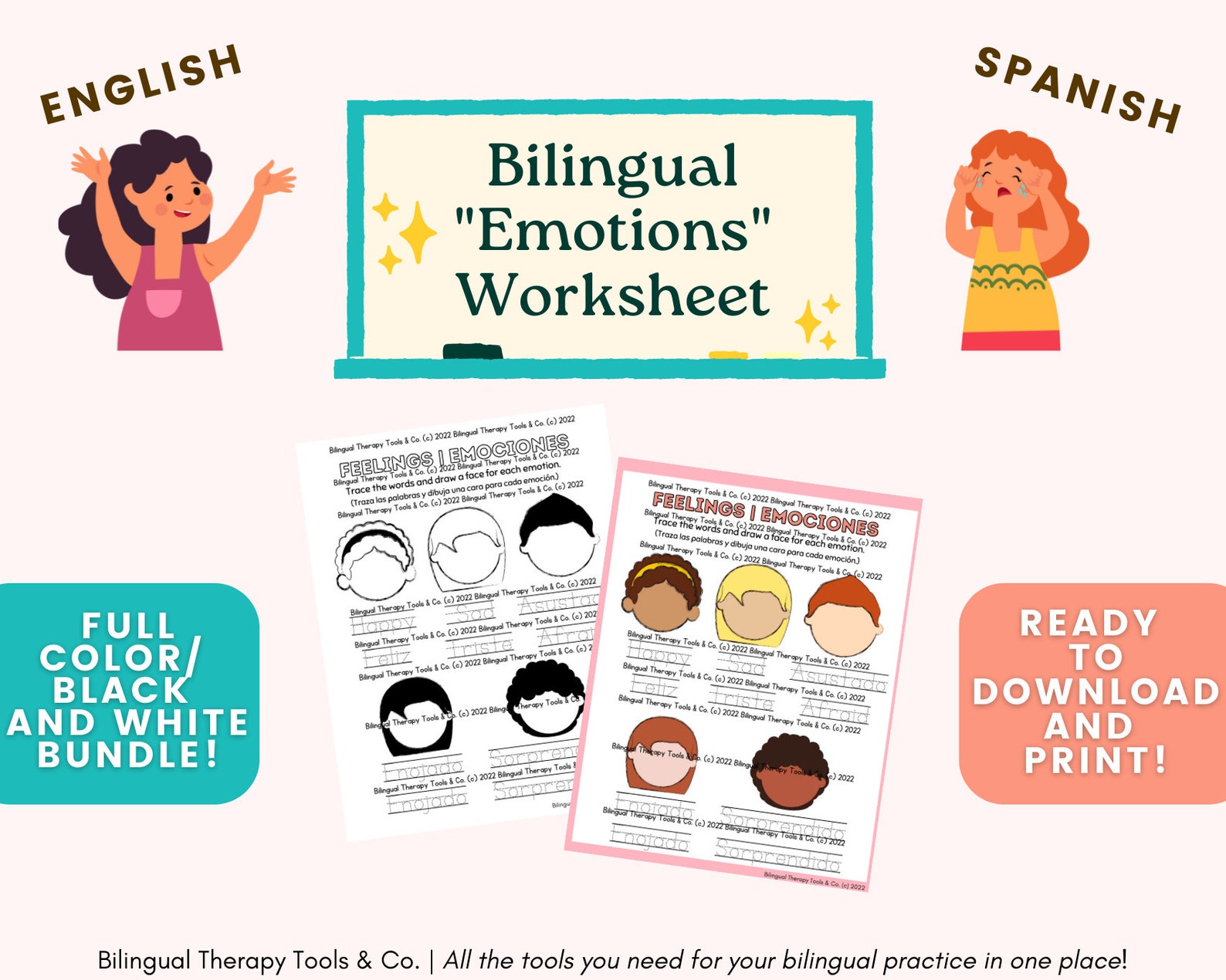 Bilingual Emotions...(emociones...) Worksheet for Kids | English and ...