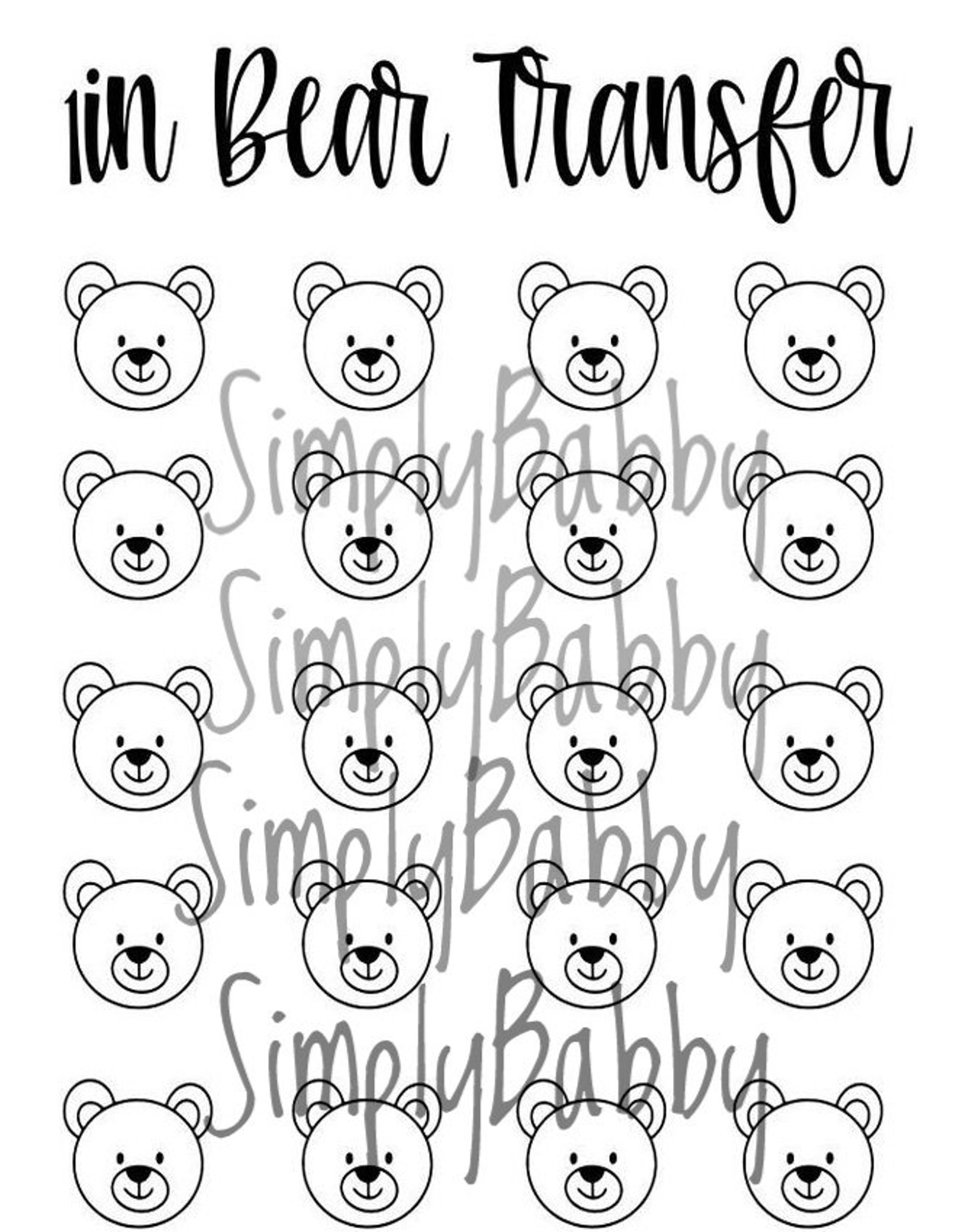 Bear Face Royal Icing Transfer Sheet 1in Printable Bear - Etsy
