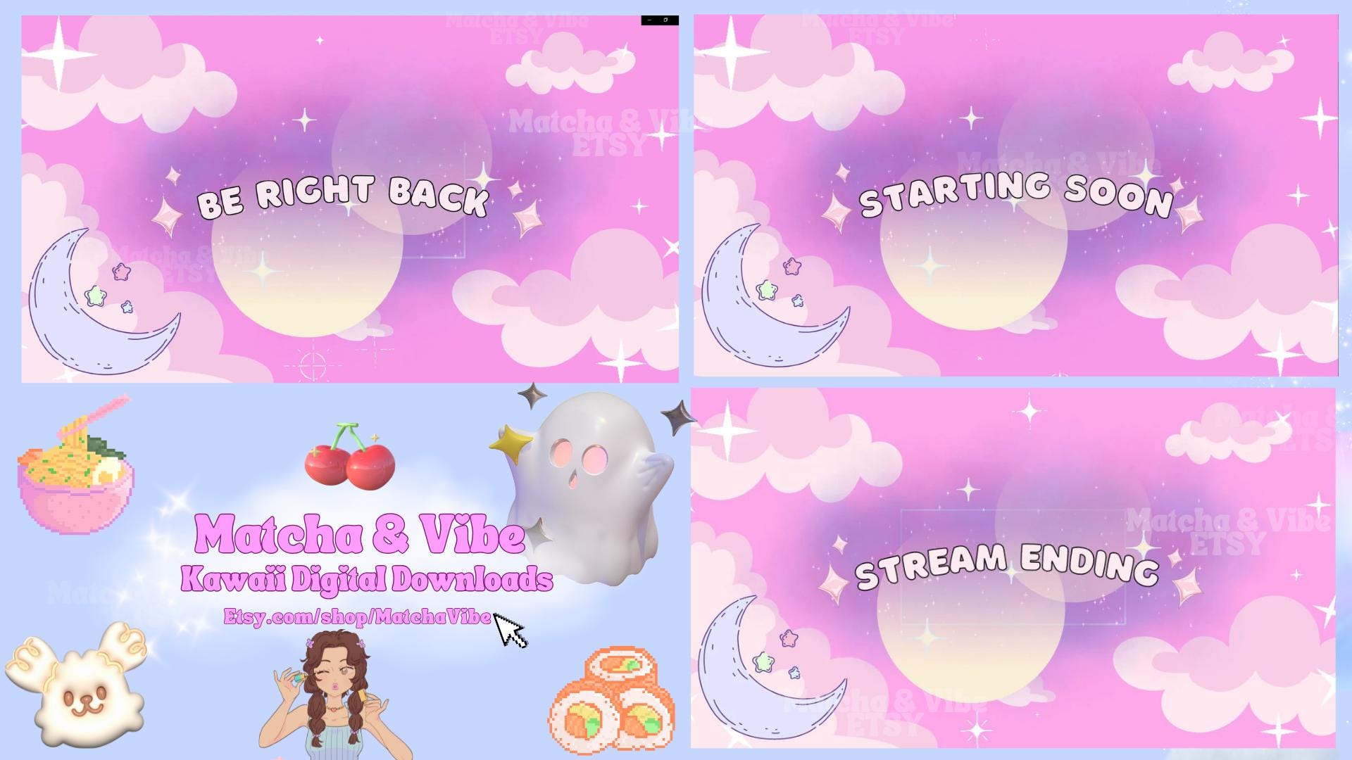 Pink Clouds Animated Twitch Screens | Stream Starting Soon | Be Right ...