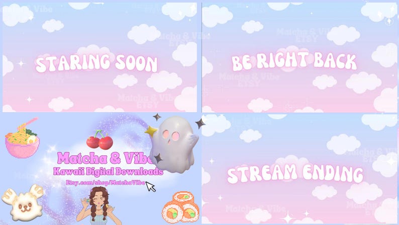 Cotton Candy Clouds Animated Twitch Screens | Stream Starting Soon | Be ...