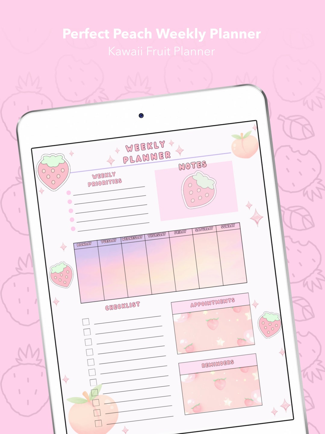 Perfect Peach Kawaii Fruit Weekly Planner: Digital Weekly Planner ...