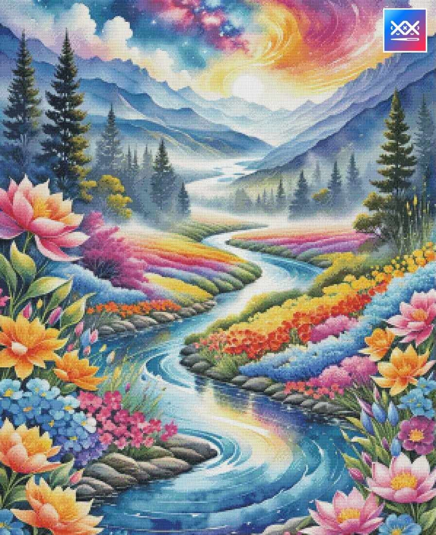 Colorful Night Cross Stitch Pattern, Fantasy Landscape Instant Download ... Colorful Night Cross Stitch Pattern, Fantasy Landscape Instant Download ...