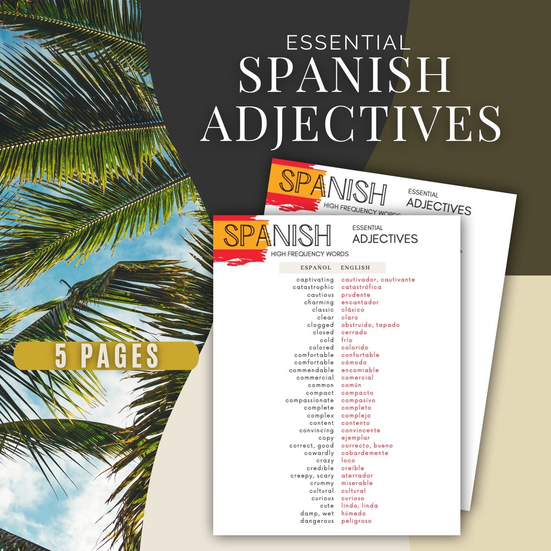 Learn Spanish - Essential Adjectives, High Frequency Vocabulary List ...