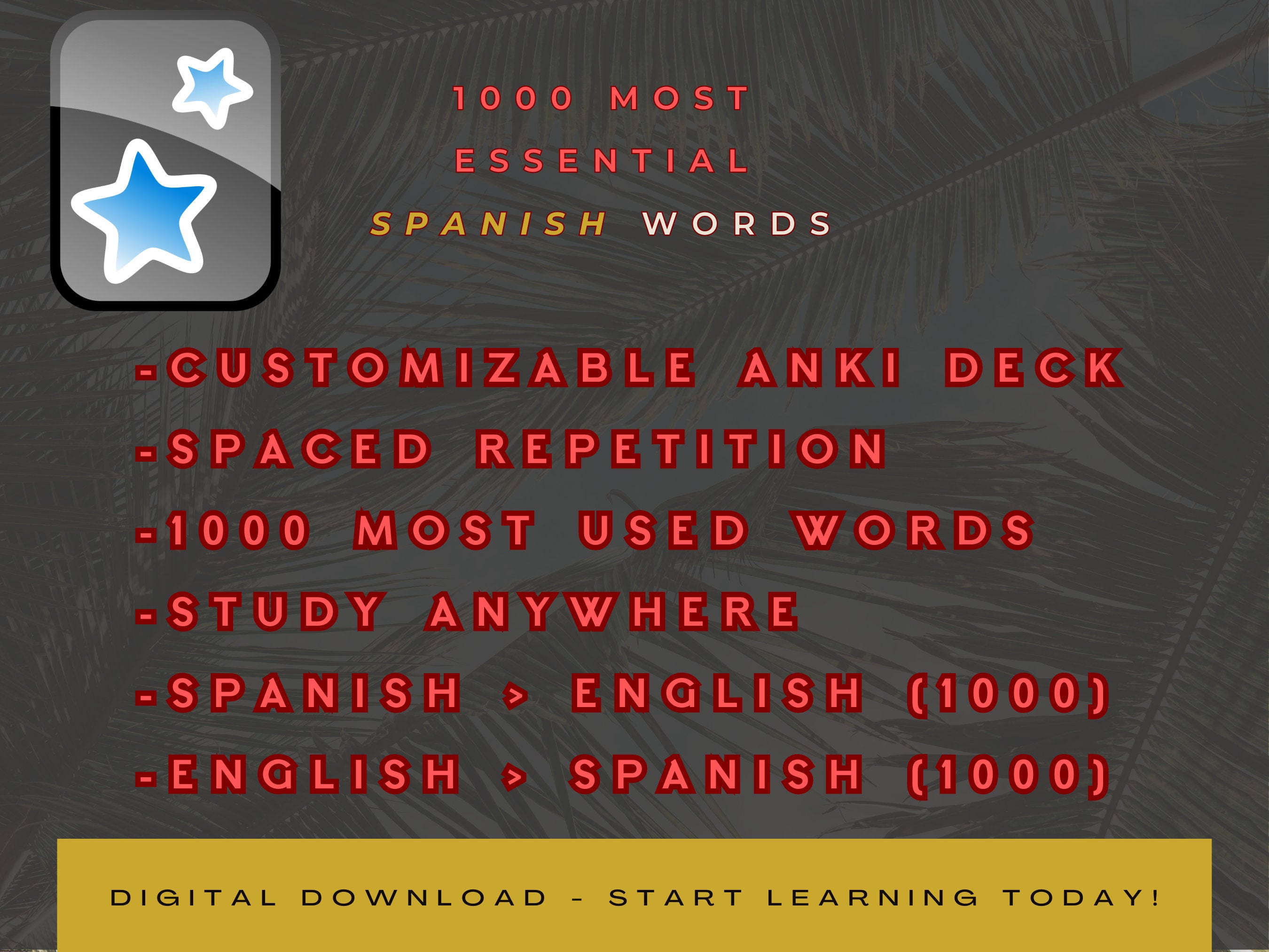 Spanish Vocabulary 1-1000 Most Common Words Digital Anki Flashcard Deck ...