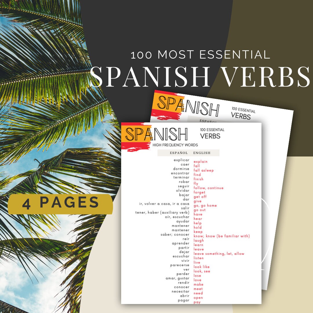 100 Most Essential Spanish Verbs, High Frequency Vocabulary List ...