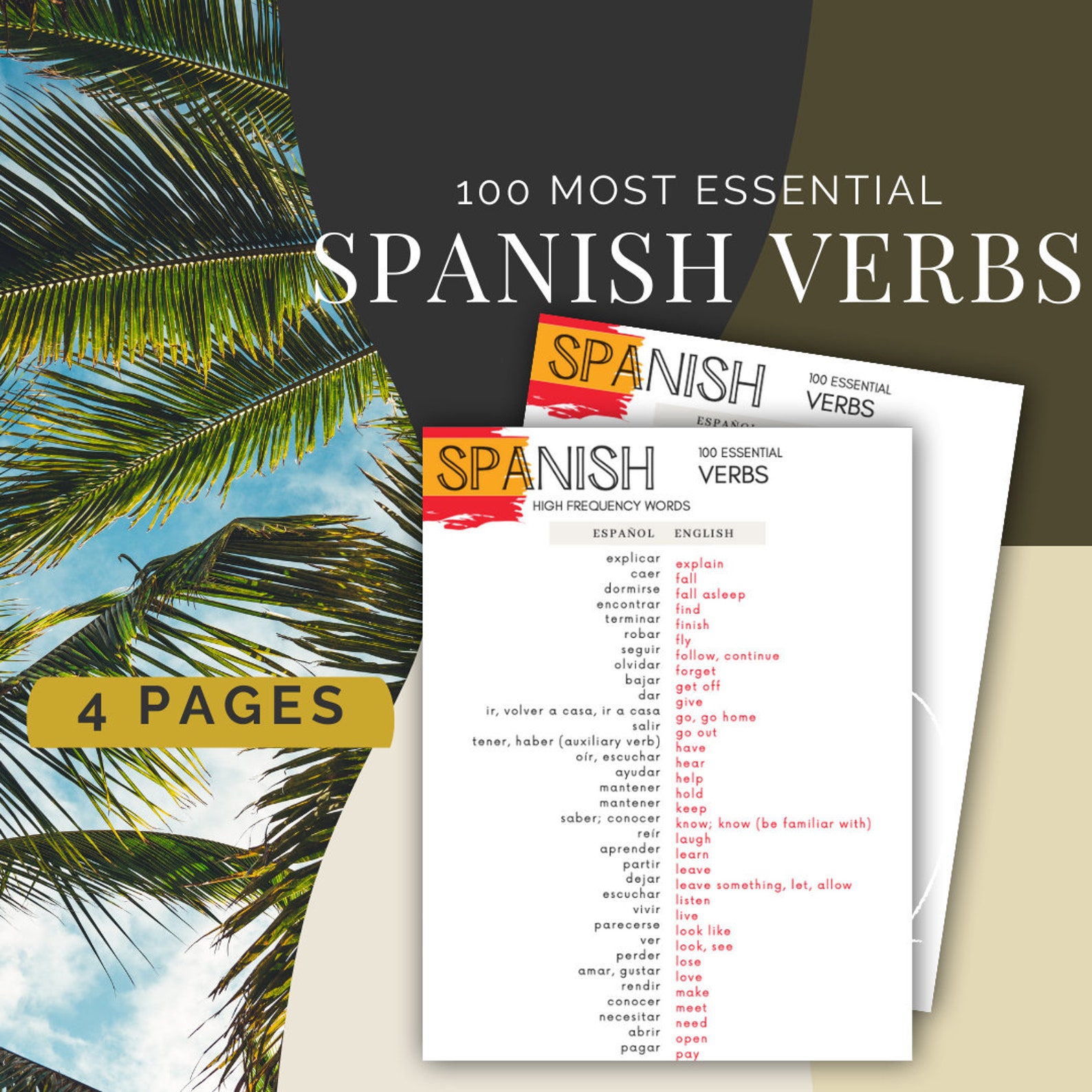100 Most Essential Spanish Verbs, High Frequency Vocabulary List ...