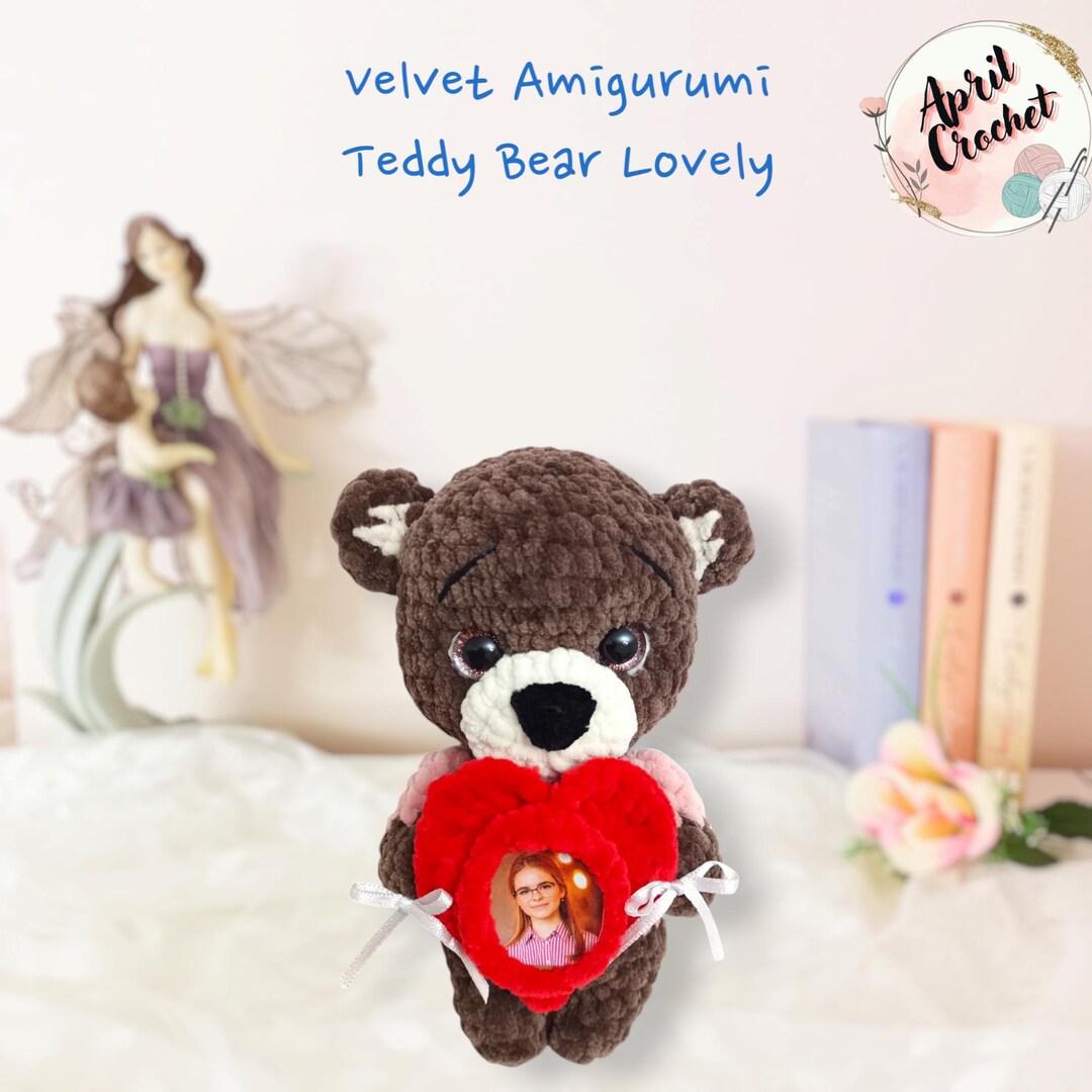 Velvet Teddy Bear Plushie: Crochet Amigurumi Toy With Photo Frame - Etsy