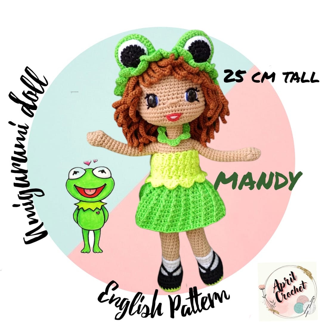 Mandy the Amigurumi Crochet Doll English PDF Pattern. 25 Cm Tall. Green ...