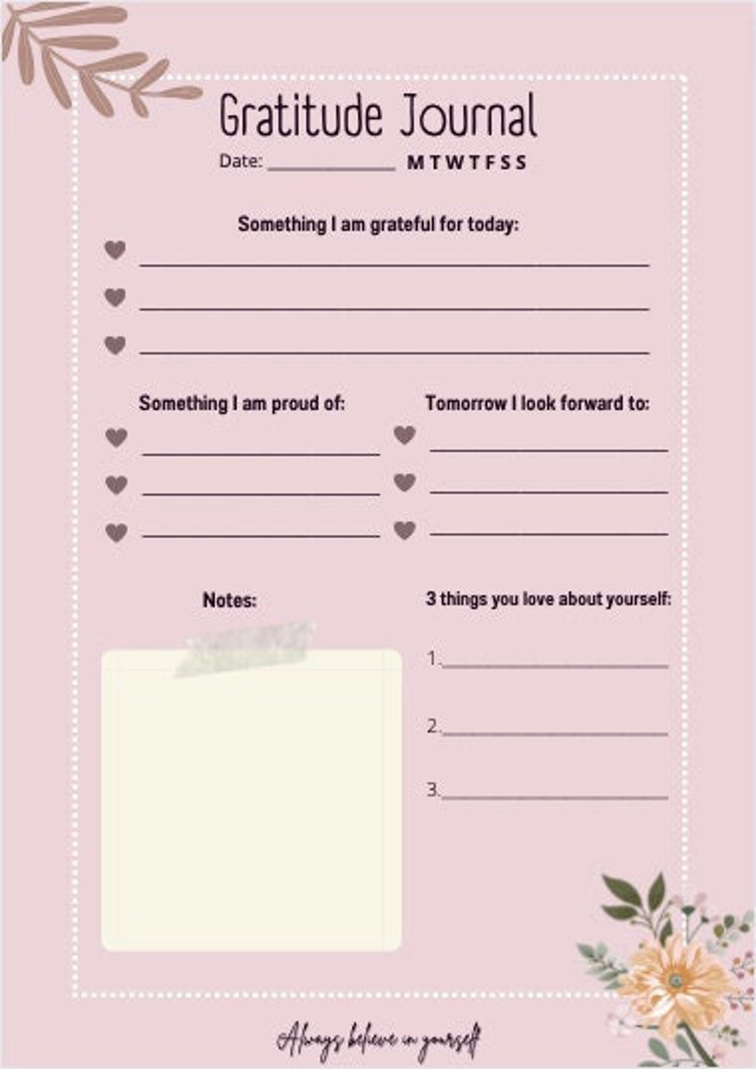 Daily Gratitude Journal Printable L Wellness Gratitude Journal ...