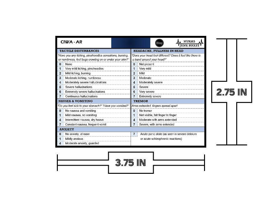 Clinical Institute Withdrawal Assessment for Alcohol CIWA-AR - Etsy