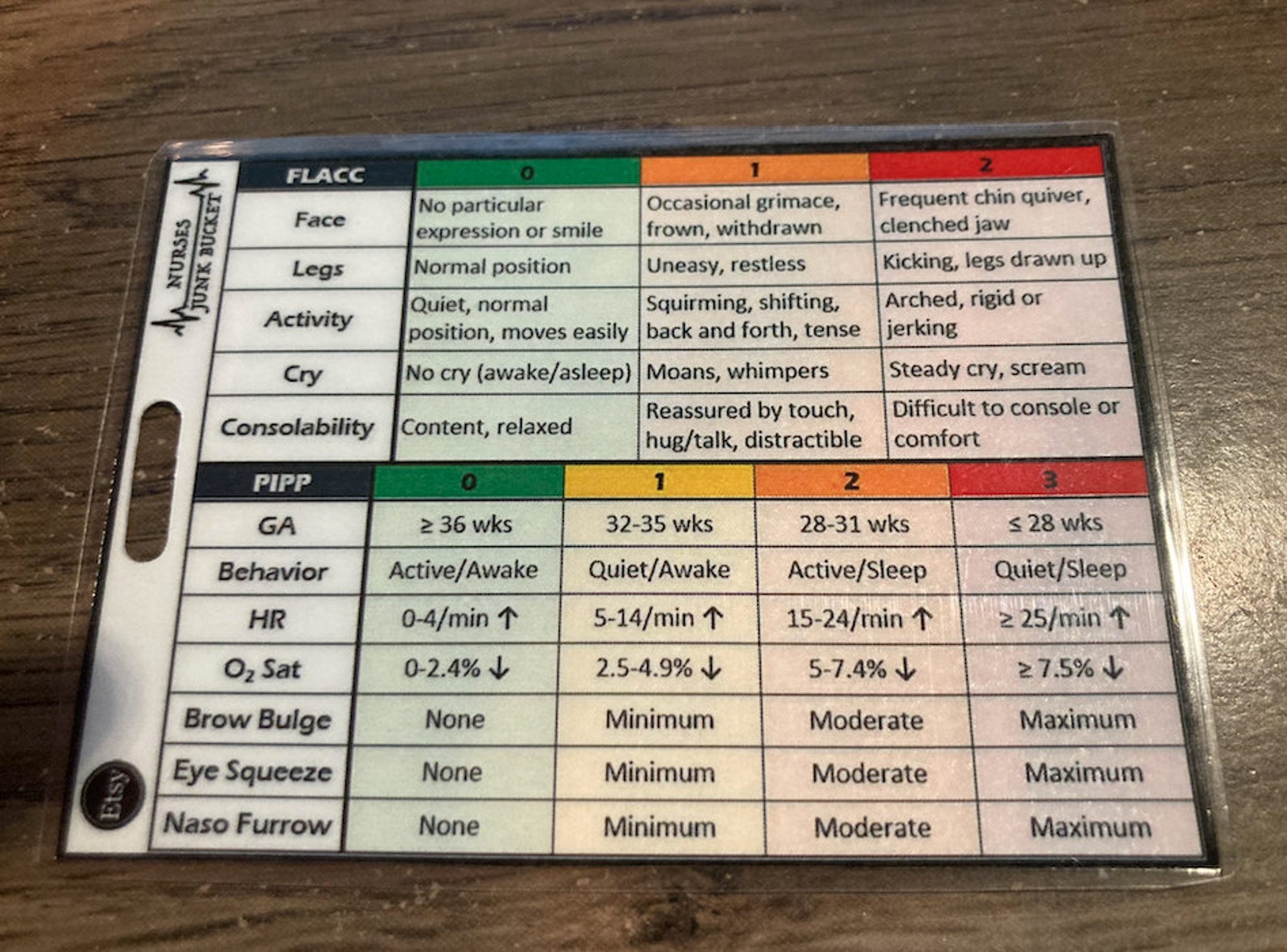 Badge Buddy Pain Scale: FLACC, PIPP, & NPASS - Etsy