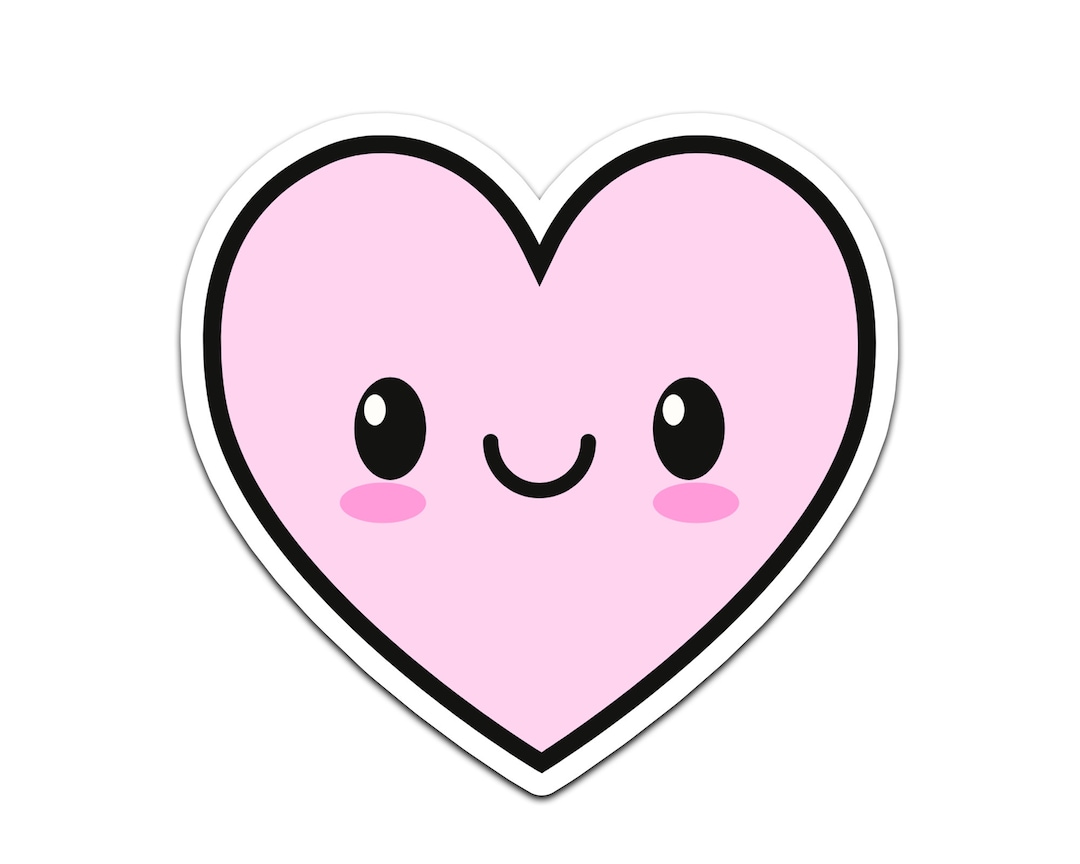Kawaii Pink Heart Waterproof Vinyl Sticker Etsy