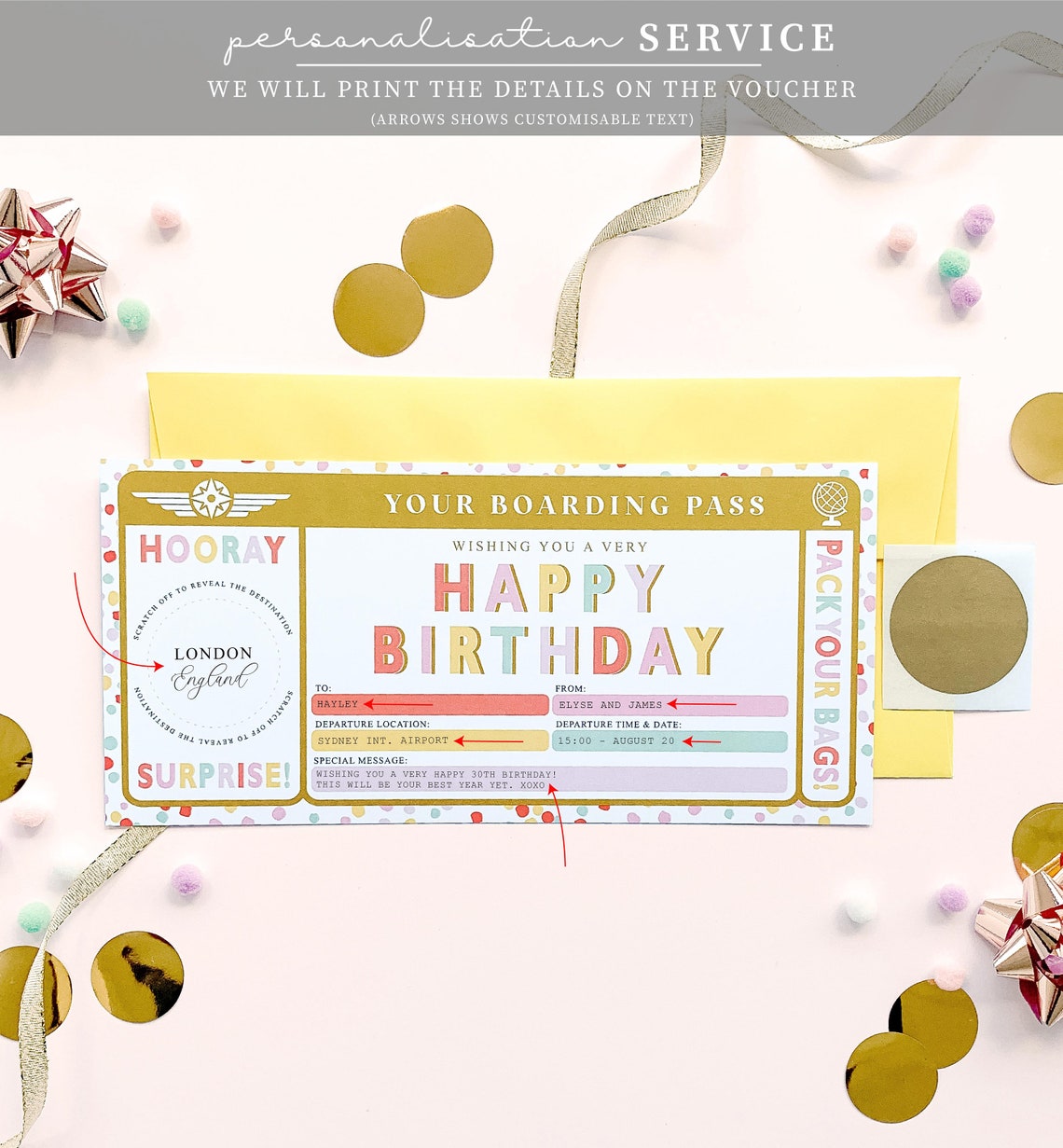 Scratch-off Birthday Boarding Pass Bright Dot Surprise Reveal - Etsy ...