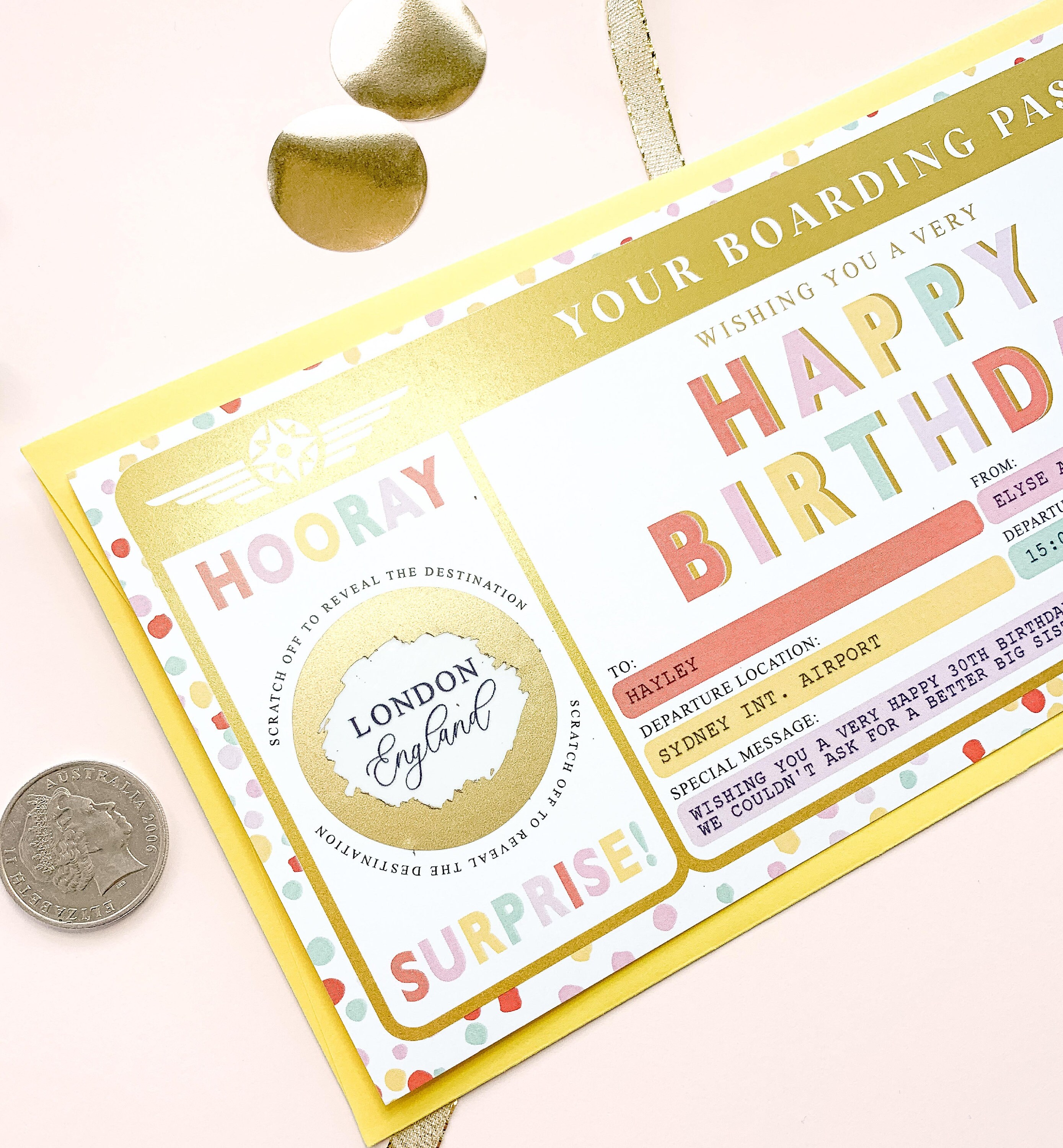 Scratch-off Birthday Boarding Pass Bright Dot Surprise Reveal - Etsy ...