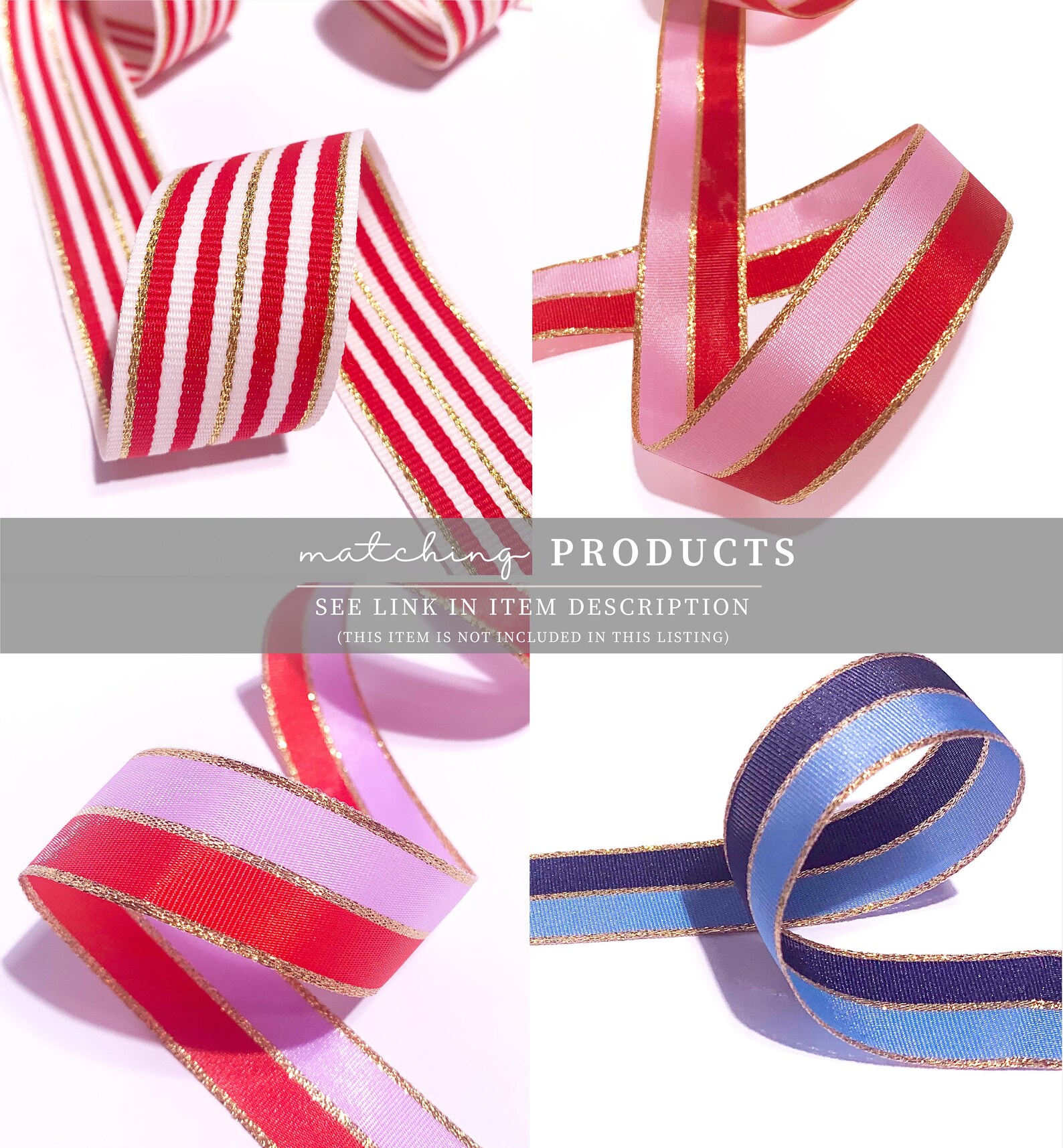 Pink Poppy Red Gold Striped Ribbon, 25mm Wide Striped Ribbon, Christmas ...