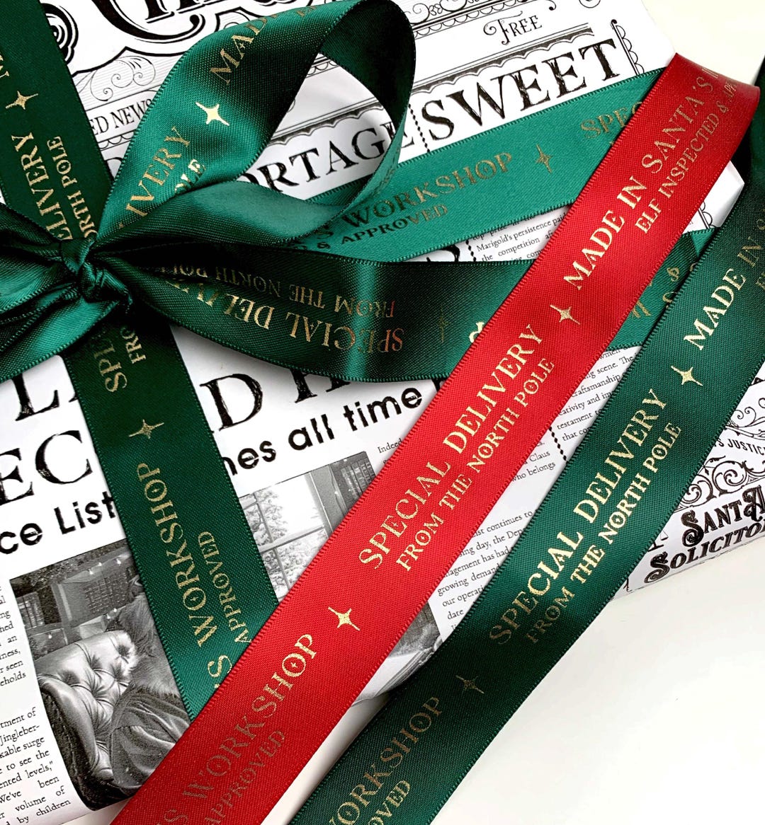 Special Delivery Made in Santa's Workshop Satin Ribbon, Green Gold ...