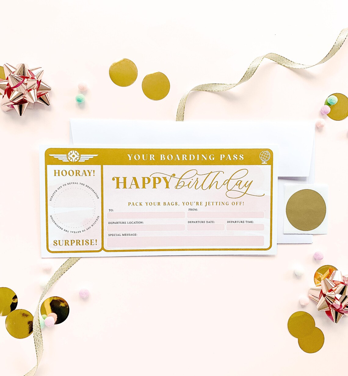 Scratch-off Happy Birthday Boarding Pass Pink Watercolour - Etsy Australia