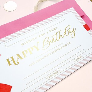 Custom Birthday Gift Voucher, Pink Stripe, Gift Coupon - Etsy Australia