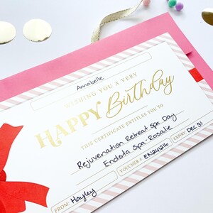 Custom Birthday Gift Voucher, Pink Stripe, Gift Coupon - Etsy Australia