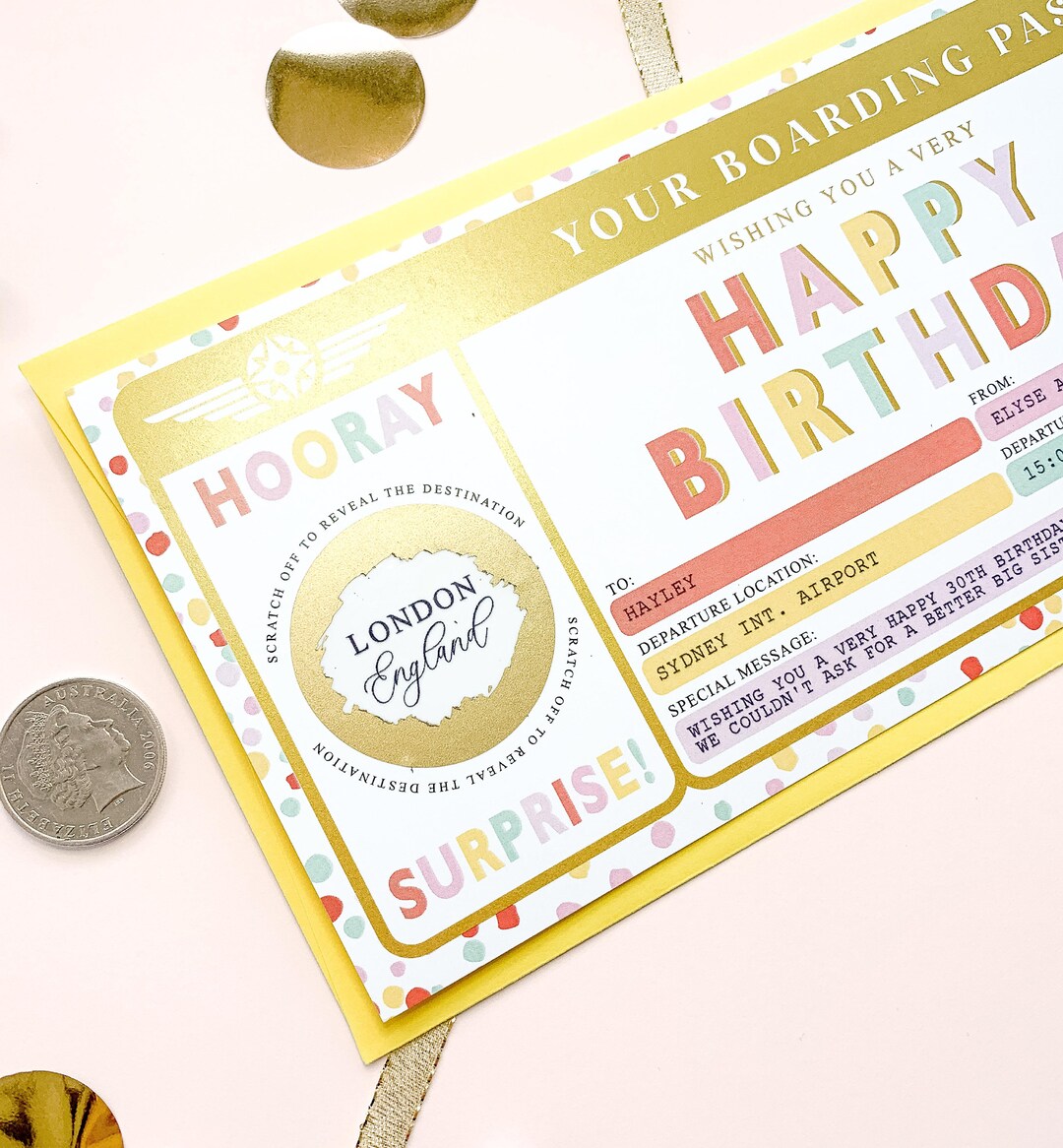 Scratch-off Birthday Boarding Pass, Bright Dot Surprise Reveal Fake ...