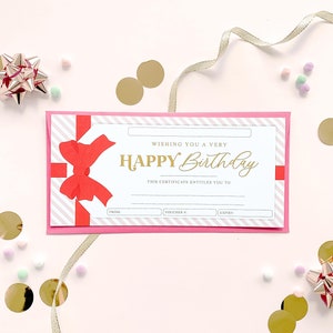 Custom Birthday Gift Voucher, Pink Stripe, Gift Coupon - Etsy Australia