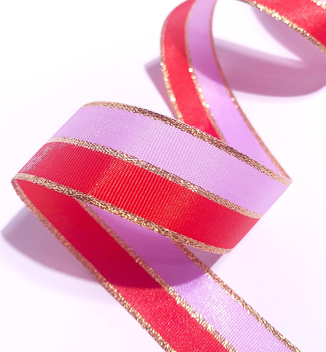 Lilac Red Gold Striped Ribbon, 25mm Wide Striped Ribbon, Christmas ...