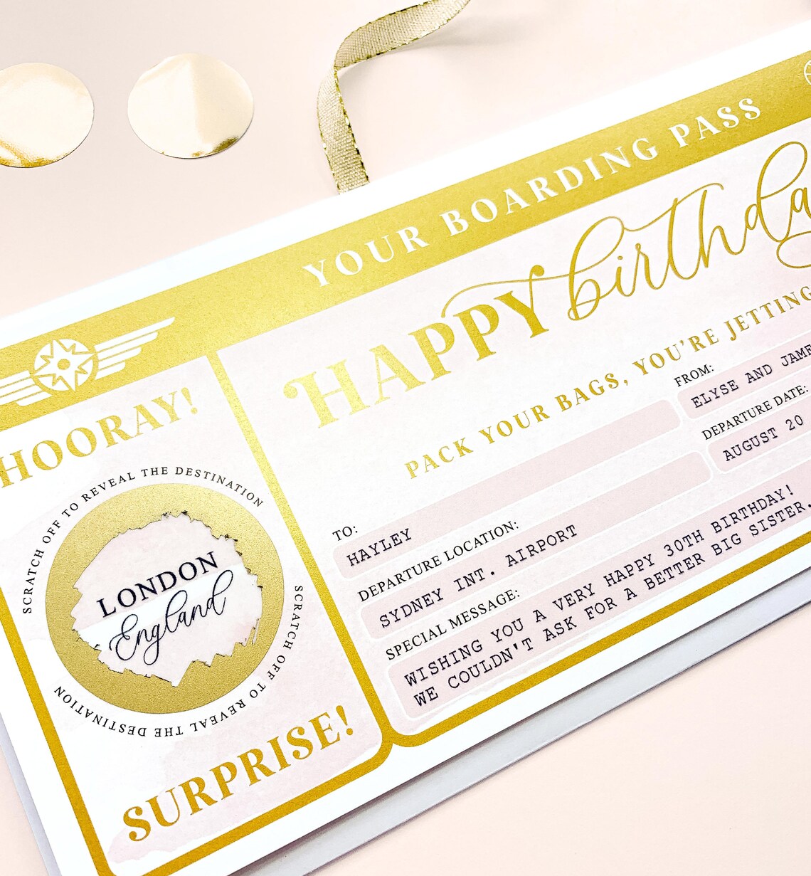 Scratch-off Happy Birthday Boarding Pass Pink Watercolour - Etsy Australia