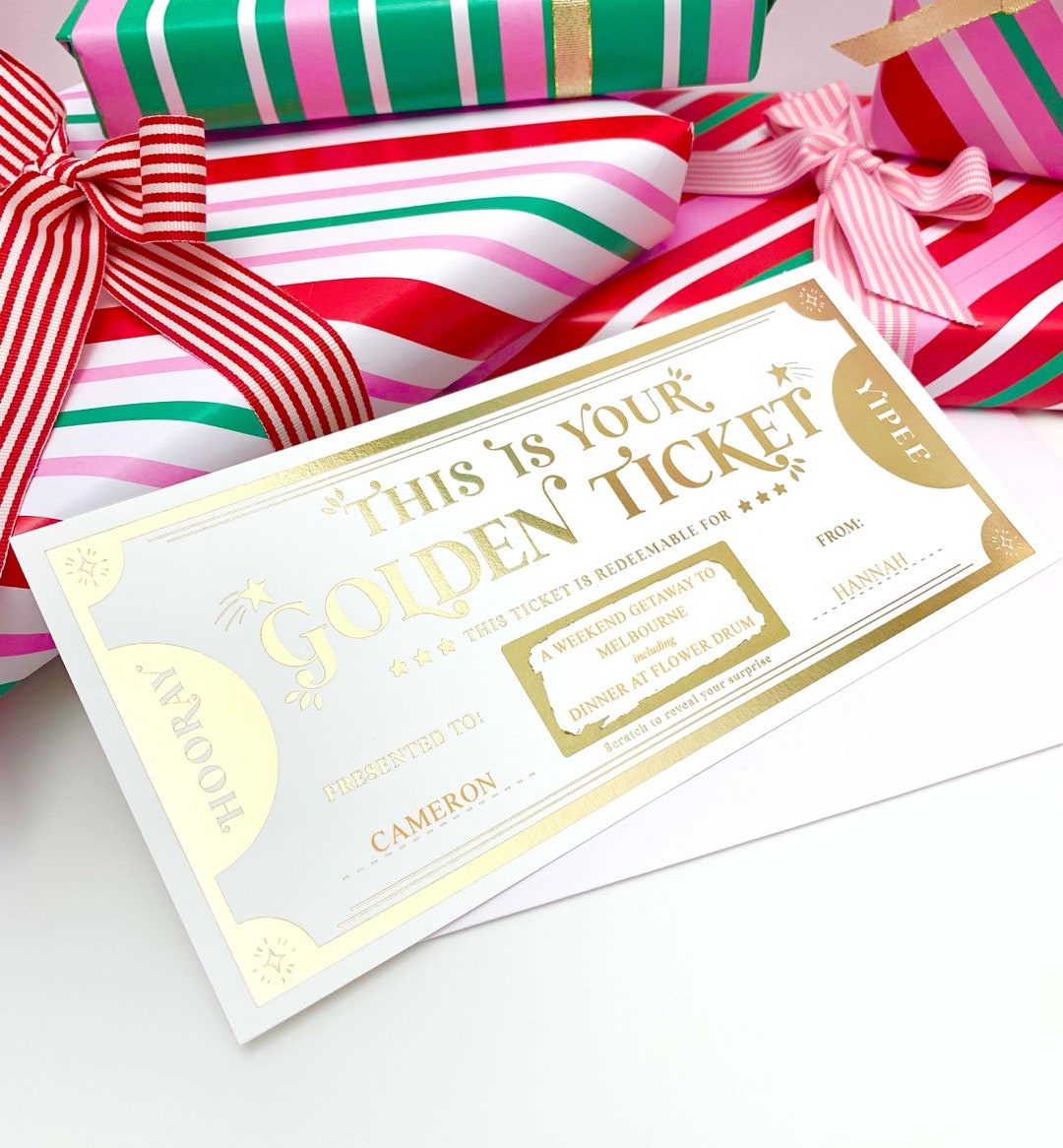 Scratch-off Golden Ticket, Surprise & Reveal Gift Voucher, Birthday ...