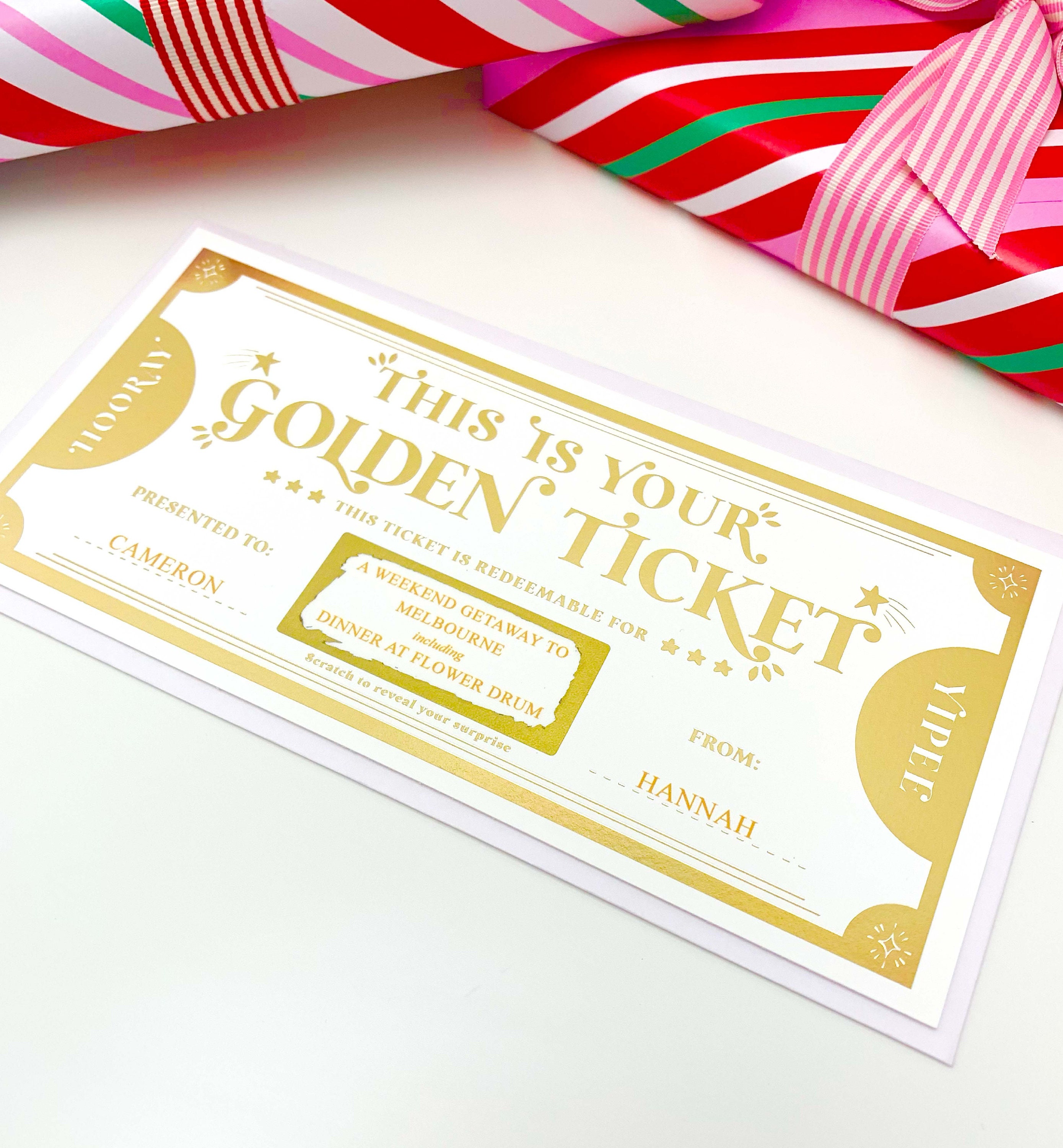 Scratch-off Golden Ticket, Surprise & Reveal Gift Voucher, Birthday ...