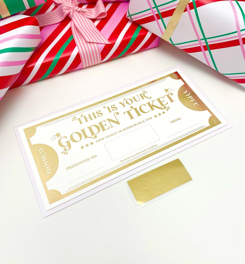 Scratch-off Golden Ticket, Surprise & Reveal Gift Voucher, Birthday ...